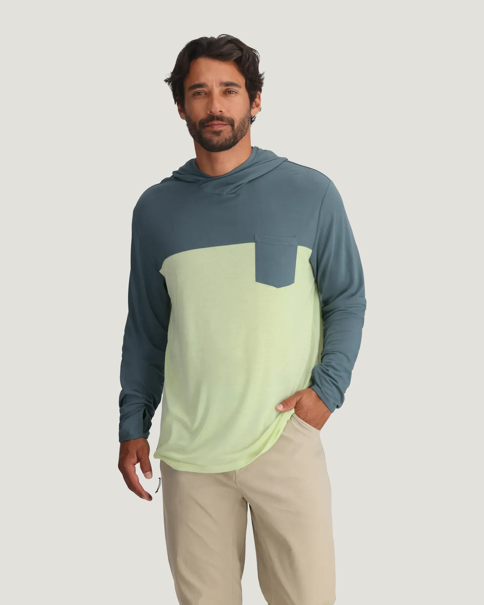 Men's Bamboo Hybrid Hoodie - Stormy Sea / Lime – Free Fly Apparel