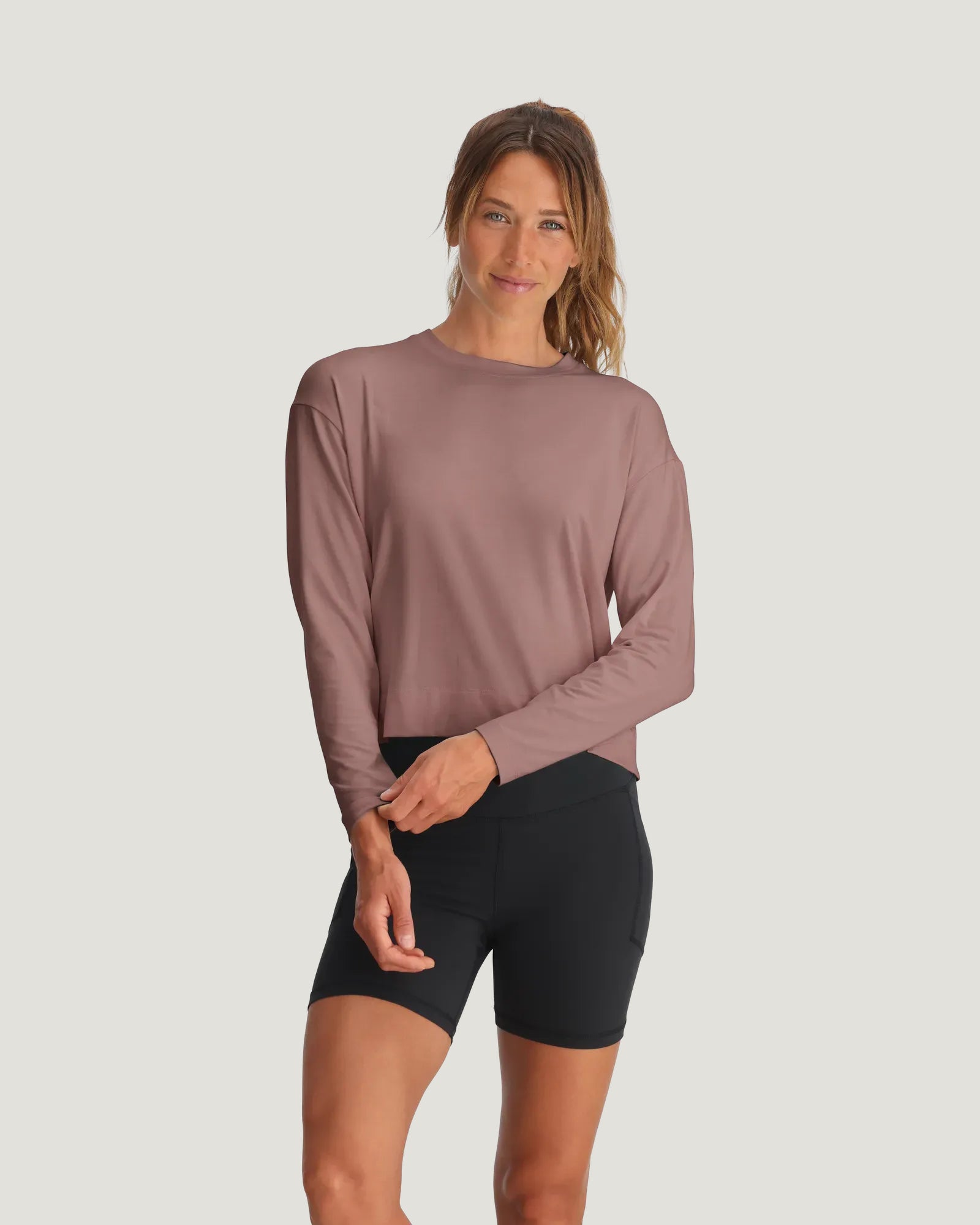 Women's Bamboo Shade Crossover Long Sleeve - Fig – Free Fly Apparel
