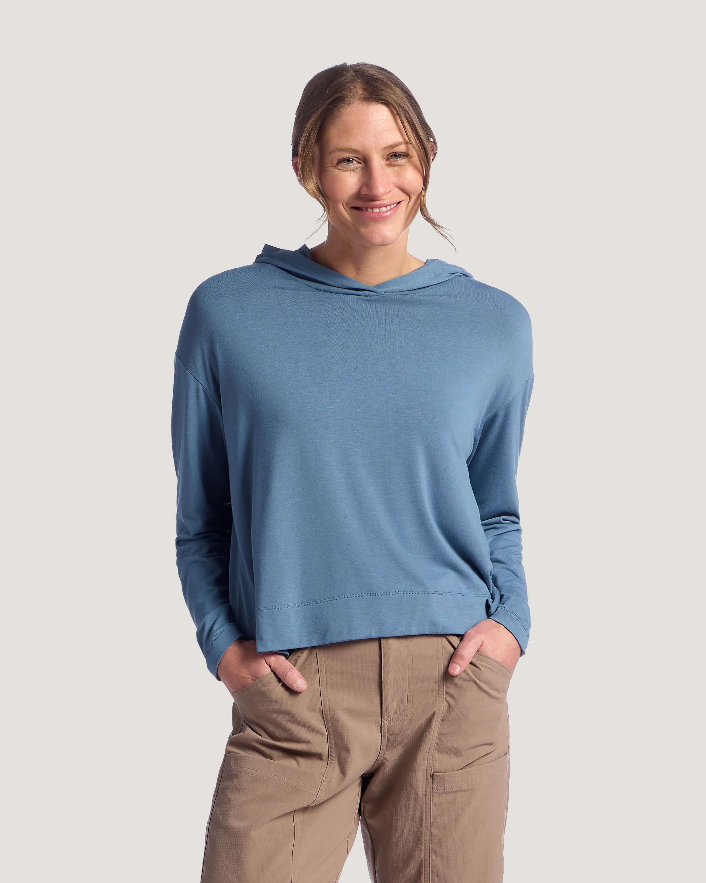 Women's Bamboo Shade Crossover Hoodie - Pacific Blue – Free Fly Apparel