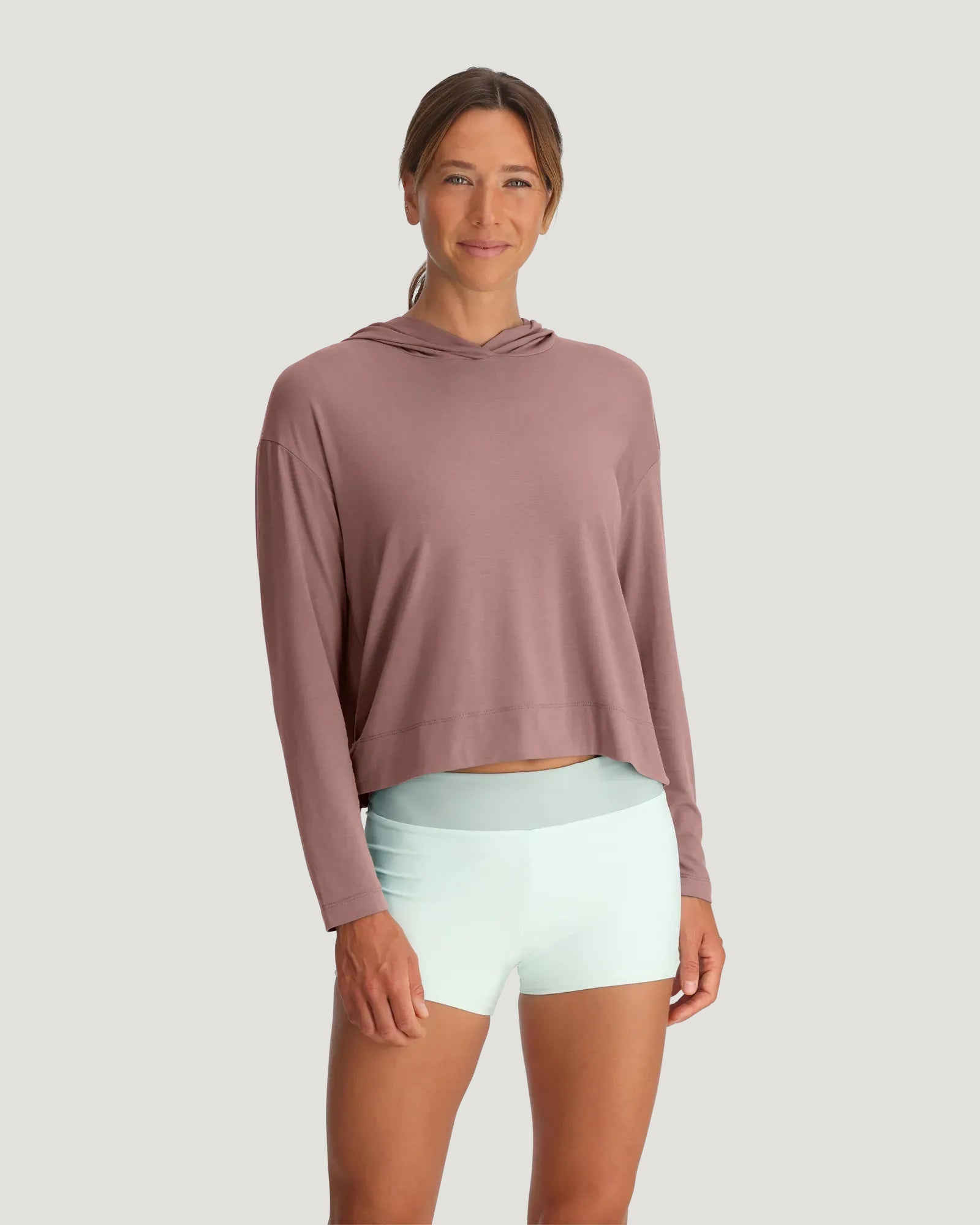 Women's Bamboo Shade Crossover Hoodie - Fig – Free Fly Apparel