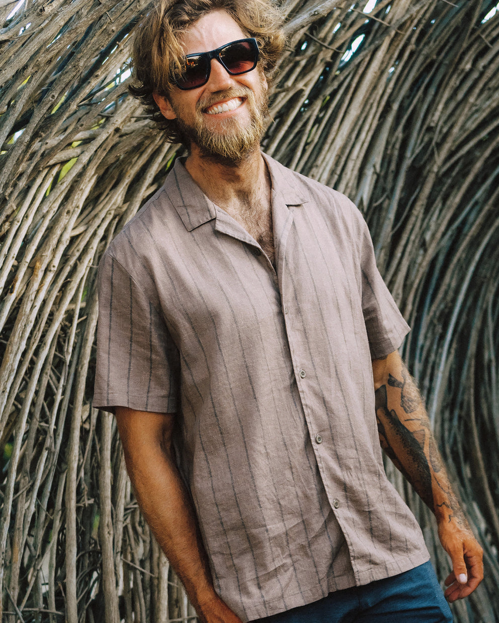 Men's Sullivan's Camp Shirt - Dash Vertical Stripe Fossil – Free Fly ...