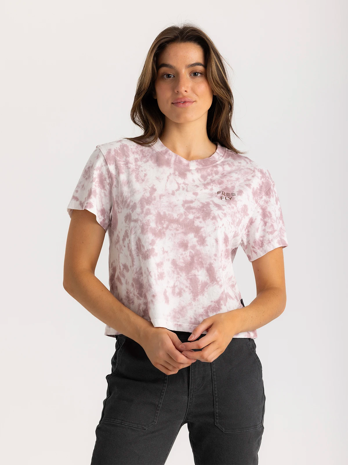 Women's Embroidered Logo Tee - Fig Tie Dye – Free Fly Apparel