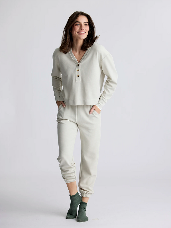 Women's Waffle Long Sleeve Henley - Birch – Free Fly Apparel